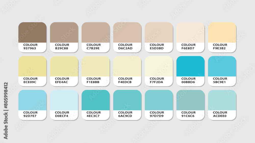 Pantone Colour Palette Catalog Samples beach in RGB HEX. Neomorphism ...
