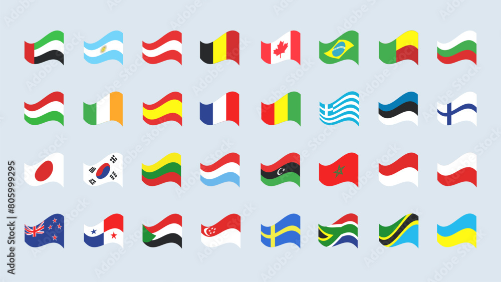 World national waving flags. Official country flags, all nation flags ...