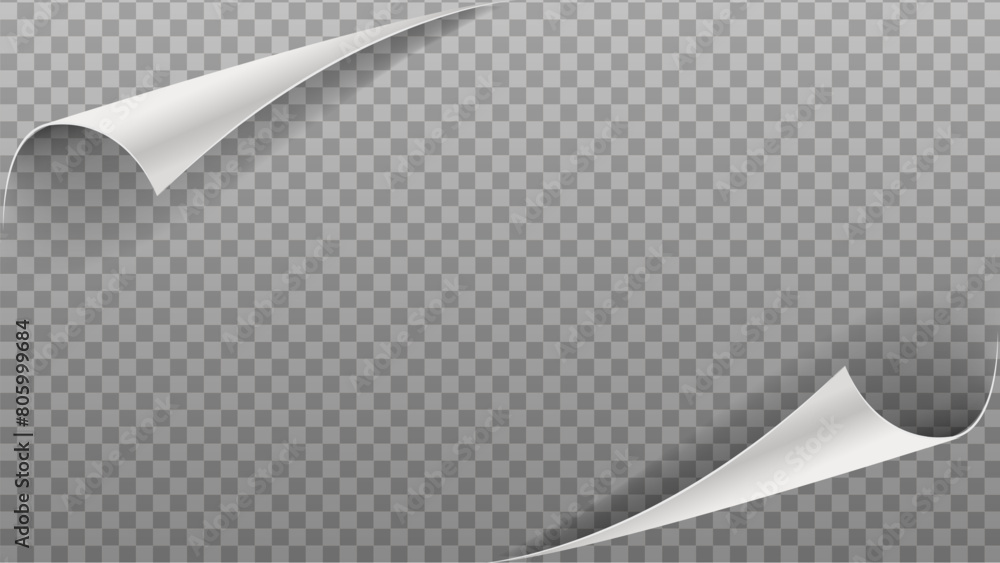 Curly paper page corners, paper sheet turn flips and curls, sticker ...