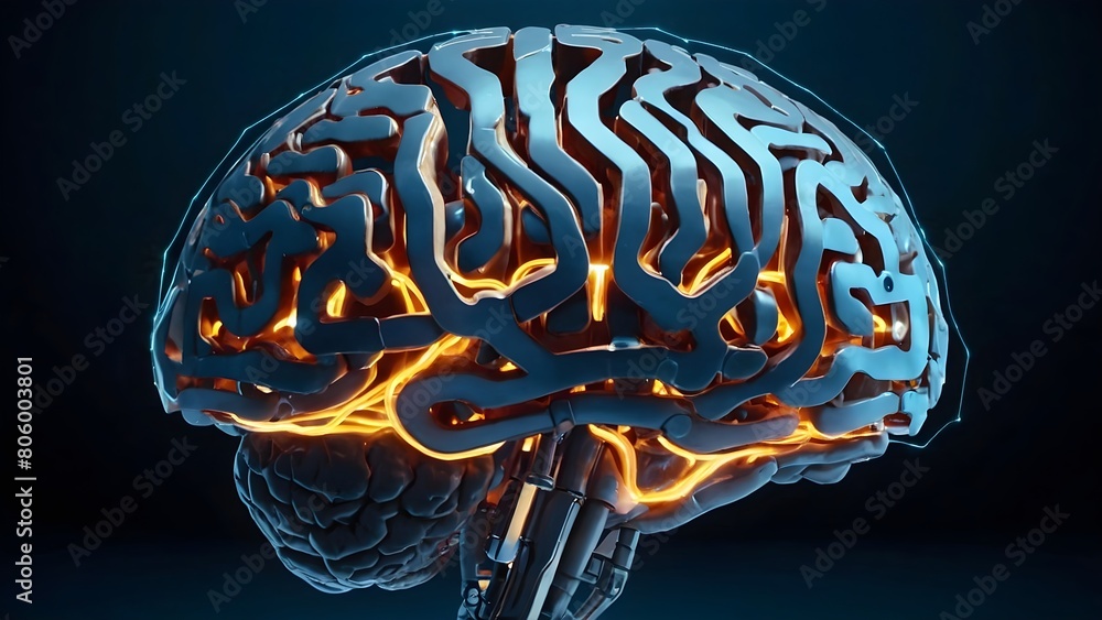 3D rendered illustration of the human brain depicts a brightly coloured ...