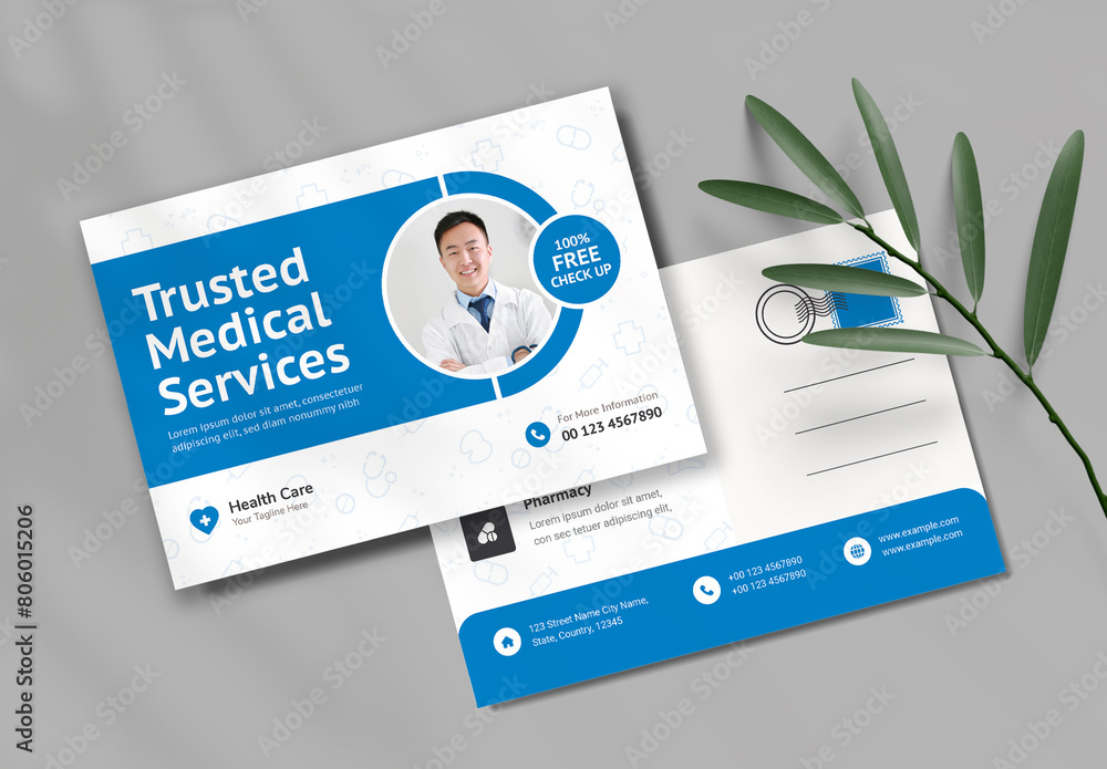 Health Care Post Card Design Layout Stock Template | Adobe Stock