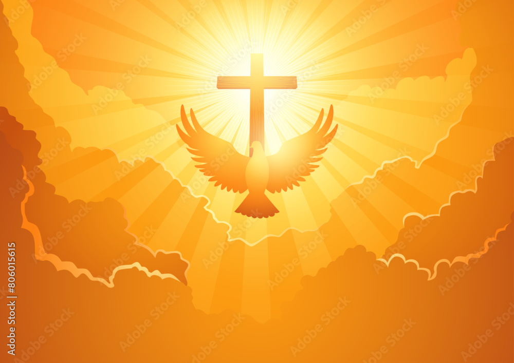 Divine symbolism for Pentecost or Ascension Day, a majestic dove ...