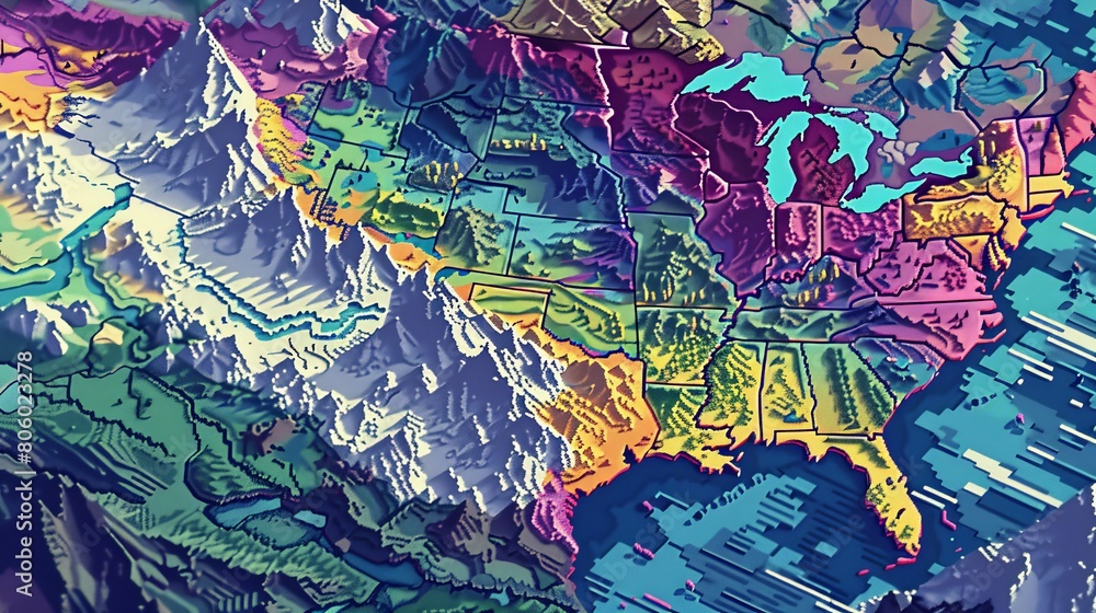 state map of America ,USA Showcase a larger-than-life, pixel art ...