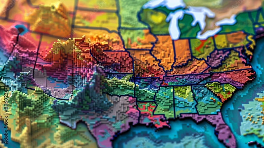 state map of America ,USA Showcase a larger-than-life, pixel art ...