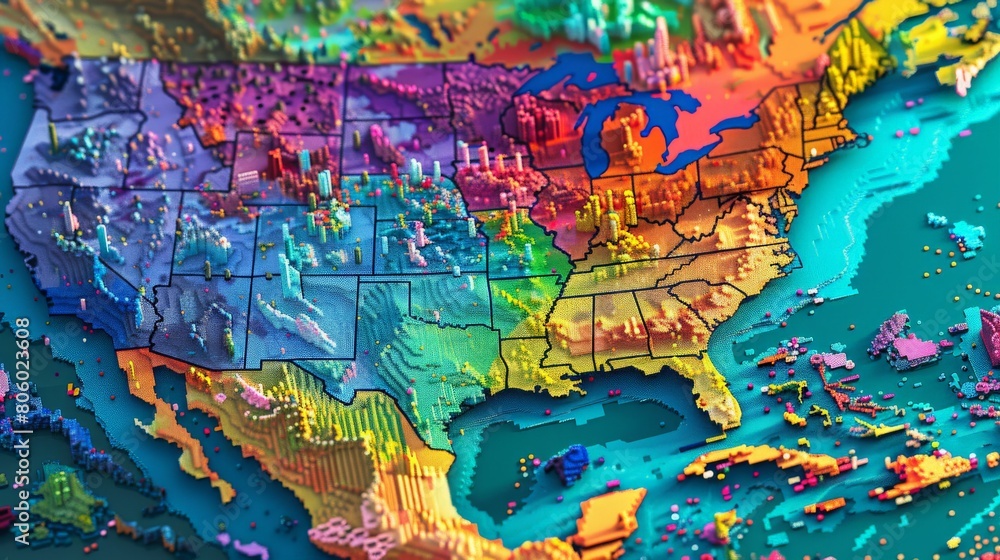 state map of America ,USA Showcase a larger-than-life, pixel art ...
