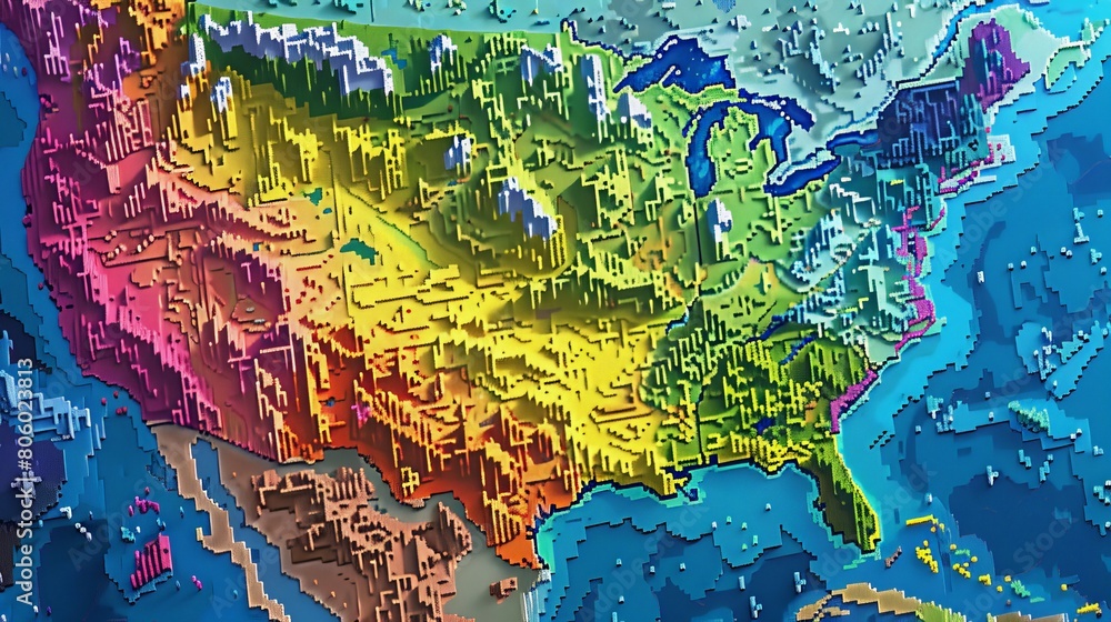 state map of America ,USA Showcase a larger-than-life, pixel art ...