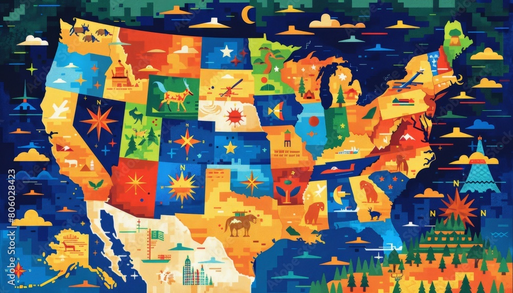 state map of America ,USA Bring to life Frontal View State Maps in ...