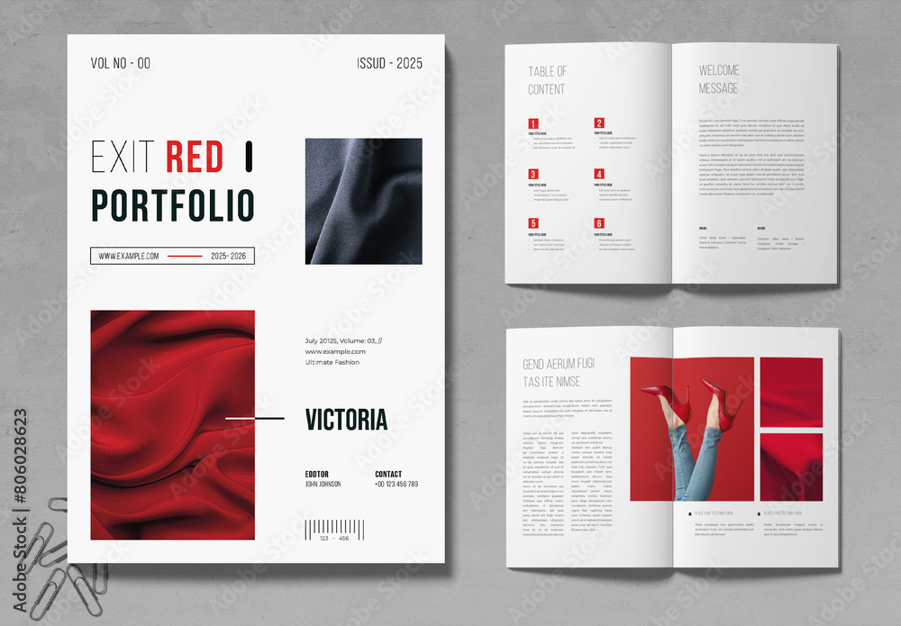 Minimal Portfolio Layout with Red Accent Stock Template | Adobe Stock