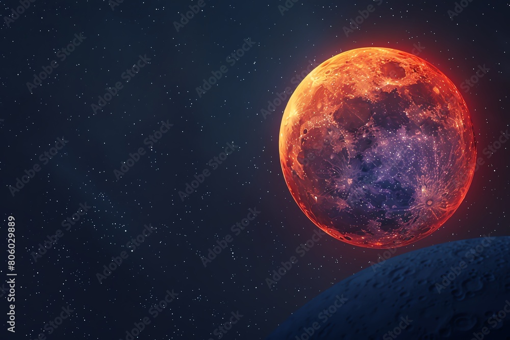Total lunar eclipse, realistic, deep red moon, clear night sky Stock ...