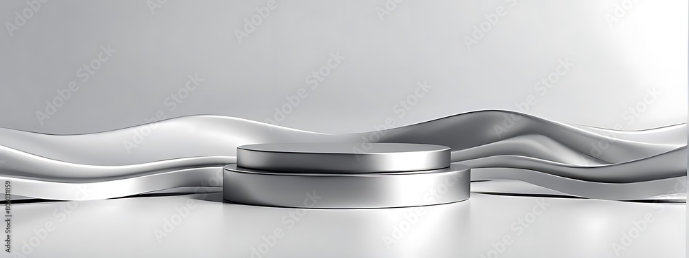 Podium silver metal platform 3D stage pedestal stand background product ...