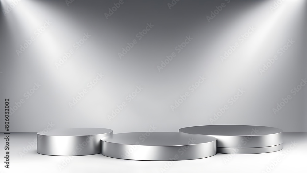 Podium silver metal platform 3D stage pedestal stand background product ...