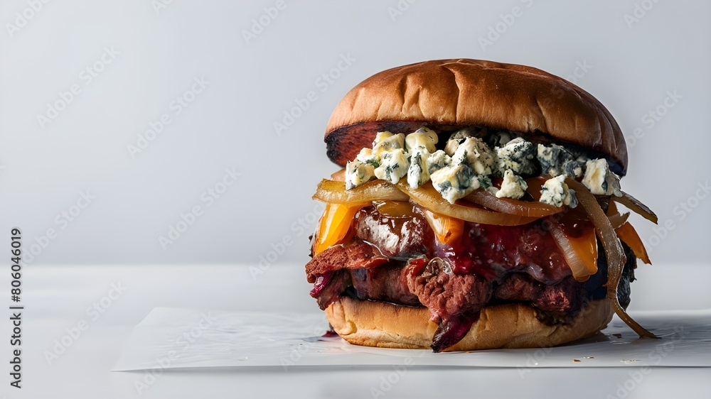 Imagine a delicious bison burger with blue cheese and caramelized ...