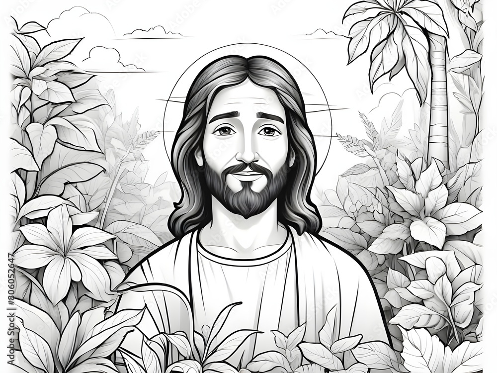 Jesus acute child. coloring page for kids, happy, smiling, surrounded ...