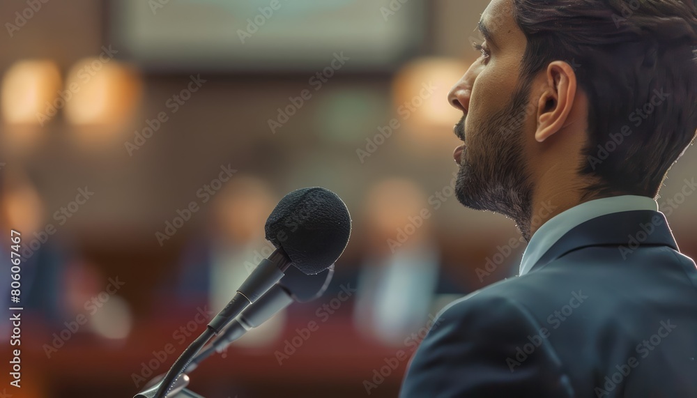 About realistic portrait of a city council member speaking at a ...