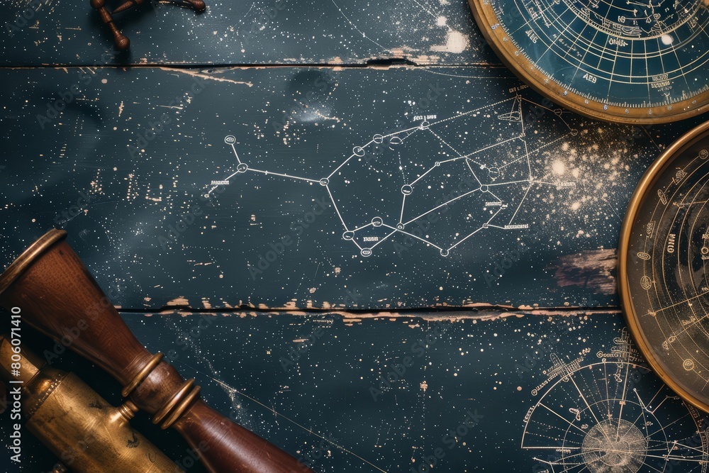 This creative flat lay template of astronomy guides and star charts ...