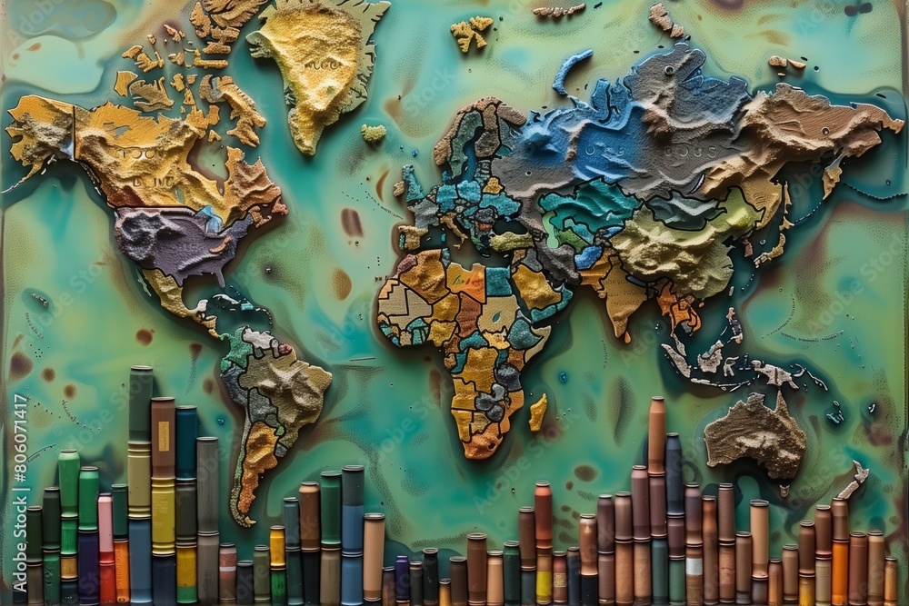 Weapons cartridges world map war concept of militarization of the ...