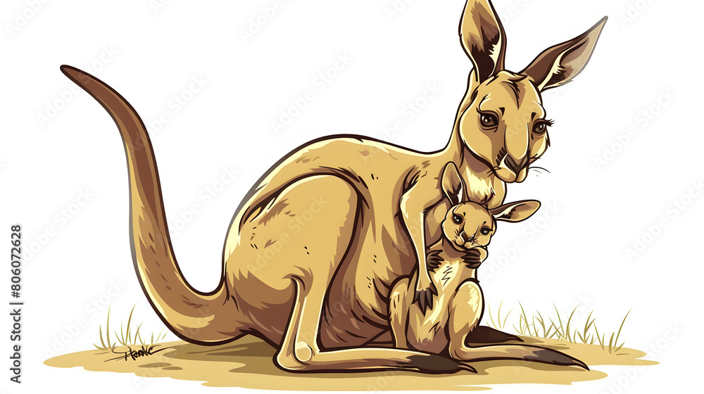 Cute cartoon drawing of a kangaroo mother and baby Stock Illustration ...