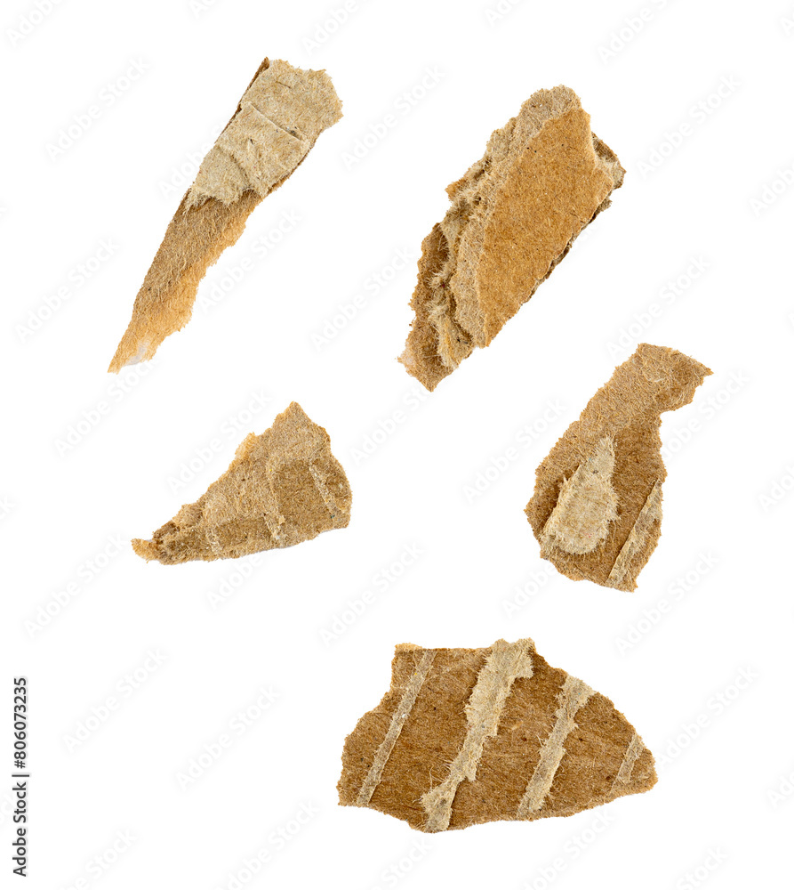 brown cardboard torn paper pieces in a rectangle shape, ripped ...
