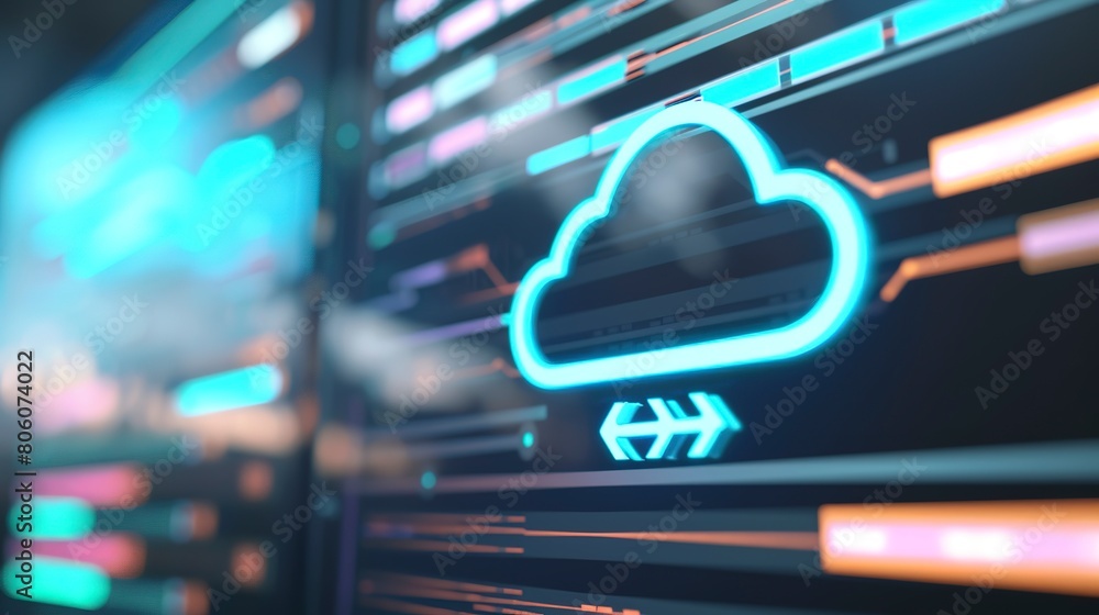 Data Migration To Cloud Server Close Up On Progress Bar On A Monitor Detailed View Of Transfer