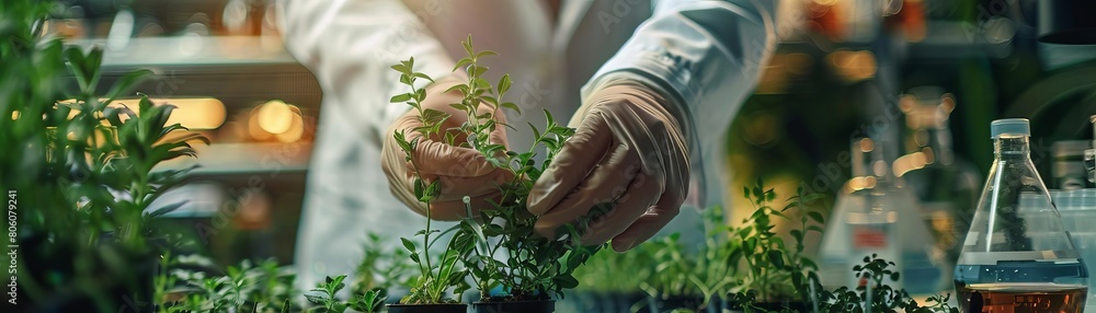 Closeup stock image of hands handling plant specimens in a biology lab ...