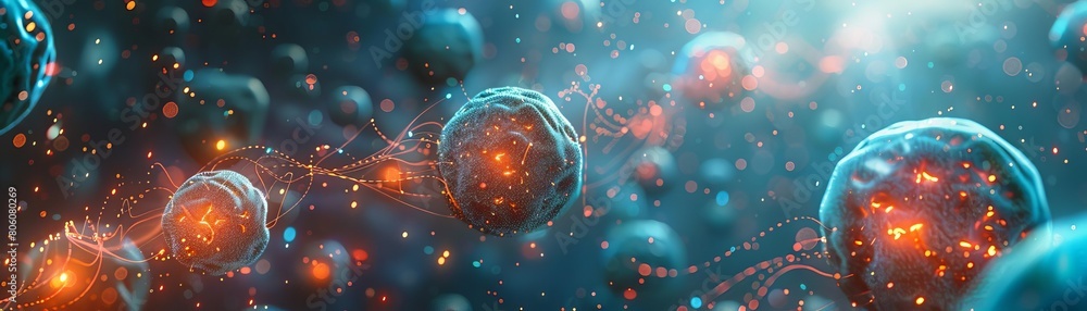 Detailed stock photo of a 3D biotech cell with a complex network of ...