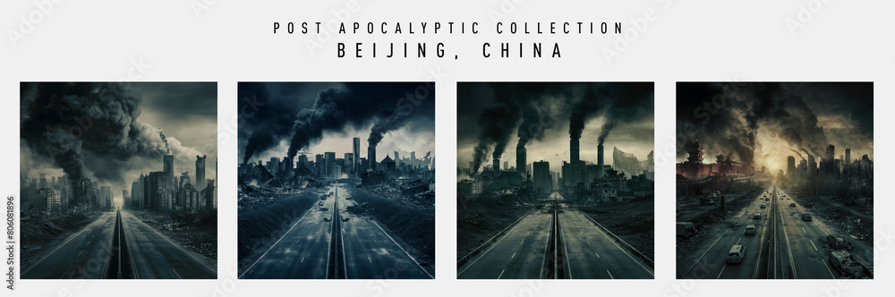 Post Apocalyptic cinematic fictional Beijing, China city skyline ...