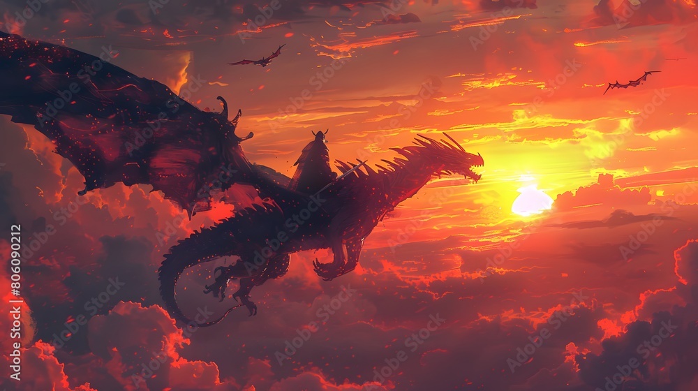 Epic digital artwork capturing the intense moment of dragons flying ...