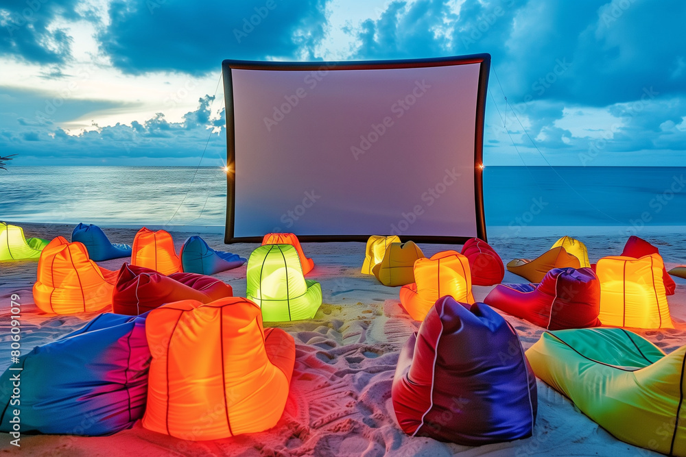 Outdoor Movie Night Concept. Cozy setup for open air movie at night ...