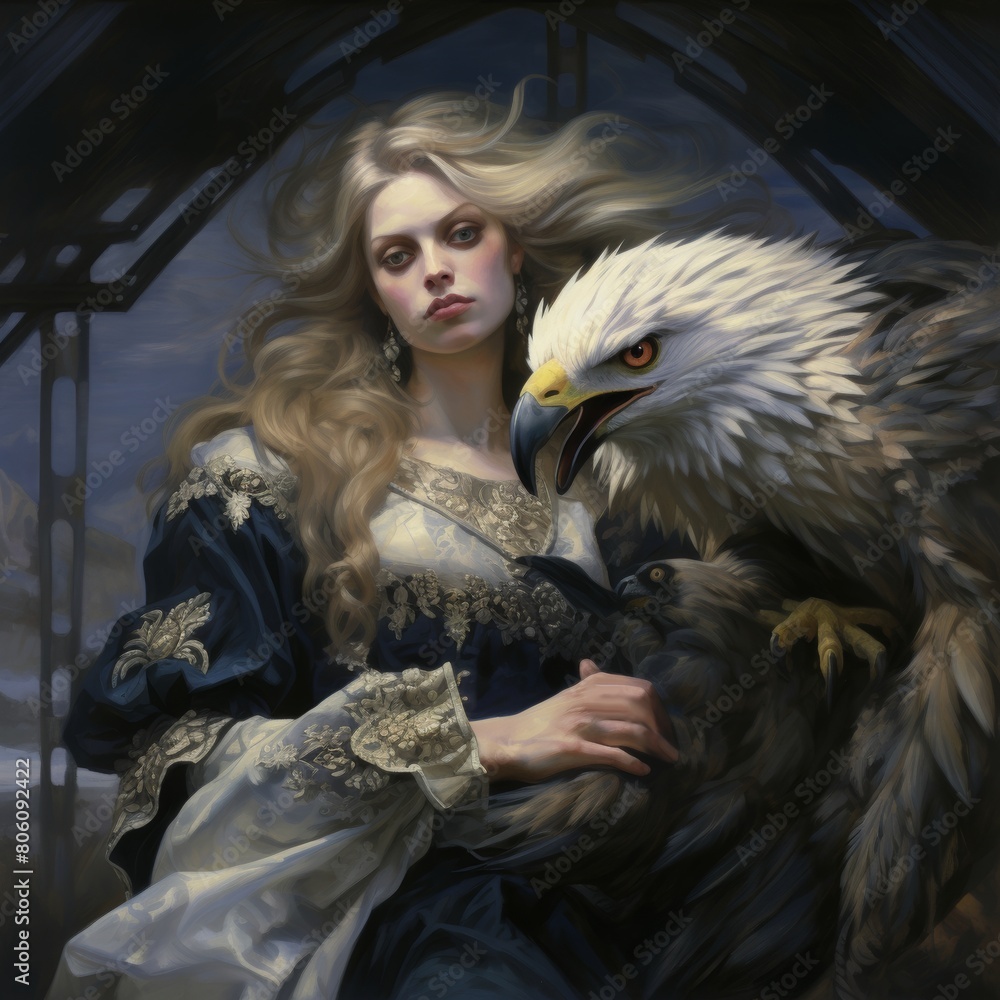 Majestic Regal Beauty with an Imperial Eagle, a Symbolic Depiction of ...