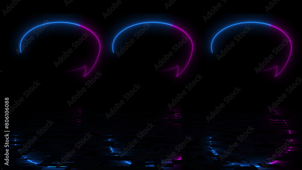 Chat typing bubble message icon 3 animated black bg. Neon typing ...