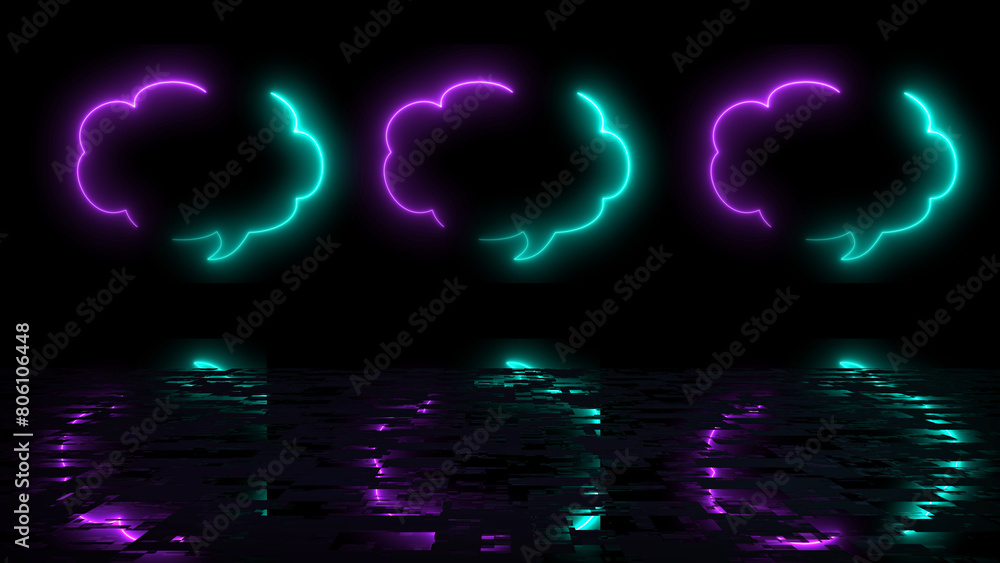 Cloud shape text msg icon animation reflective black bg. Chatting ...