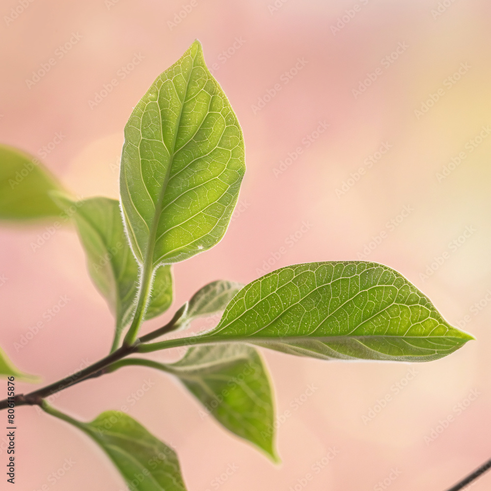 Minimalist green leaf design. A pastel background with close-up of ...