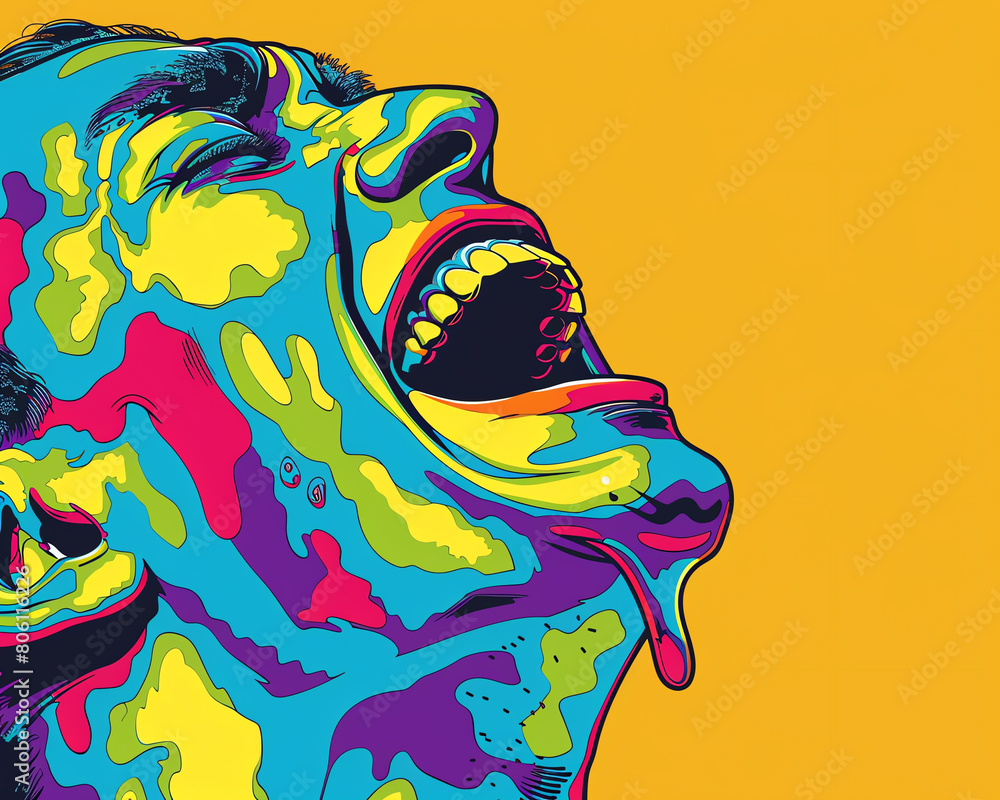 Illustrate a side view scene of a cyclops belly laughing with tears ...