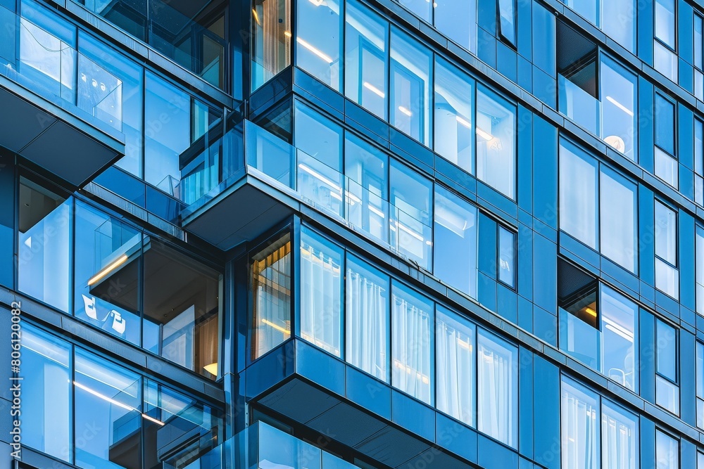 Facade of a high-rise building with colored decorative shutters ...