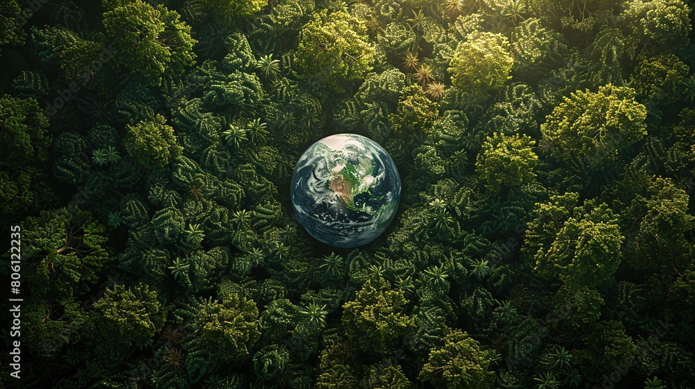 Aerial top view green forest with earth, Green planet in your hands ...