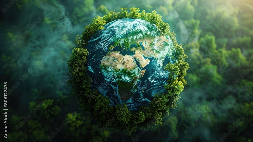 Aerial top view green forest with earth, Green planet in your hands ...
