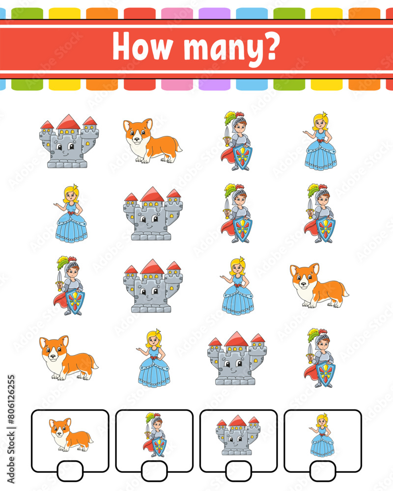 Counting game for children. Happy characters. Learning mathematics. How ...
