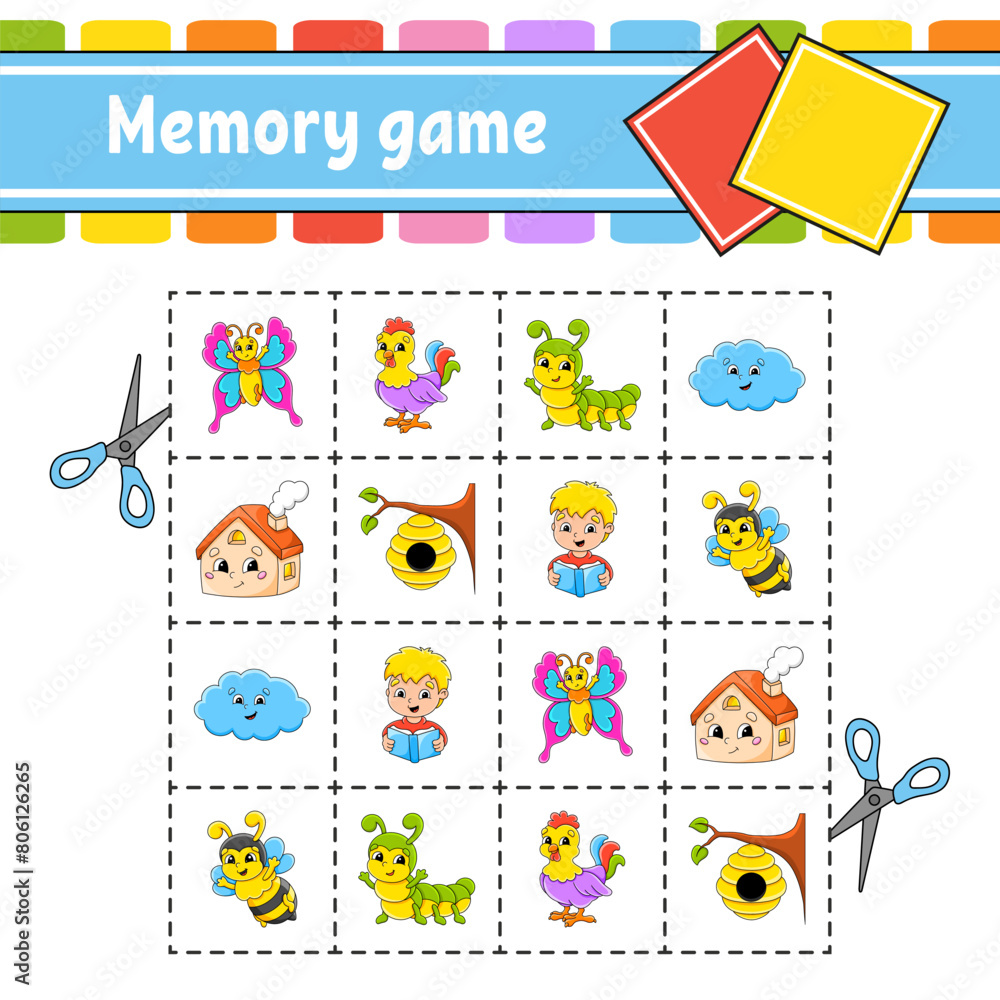 Memory game for kids. Education developing worksheet. Activity page ...