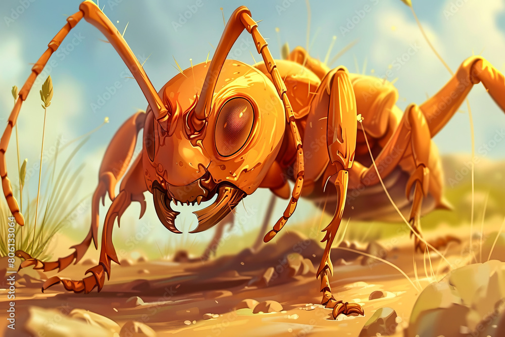 Cartoon Red Ant Working. Generated Image. A digital illustration of a ...