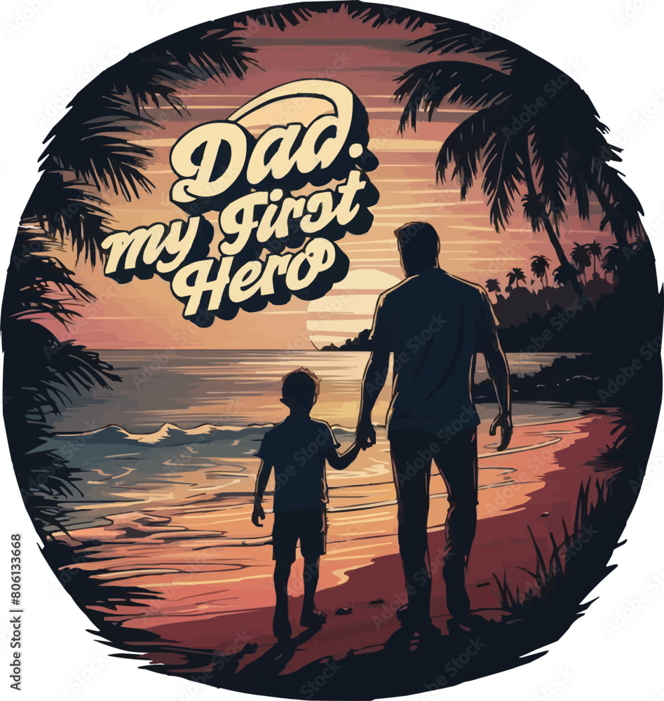 Father's day quotes t-shirt design with father and son vector in sunset ...
