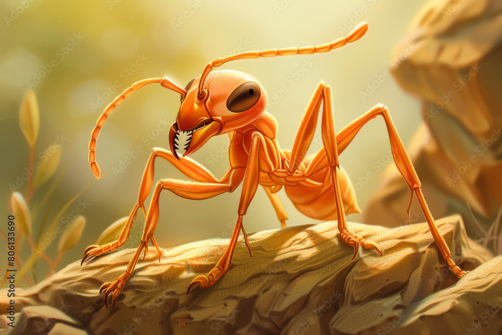 Cartoon Red Ant Working. Generated Image. A digital illustration of a ...