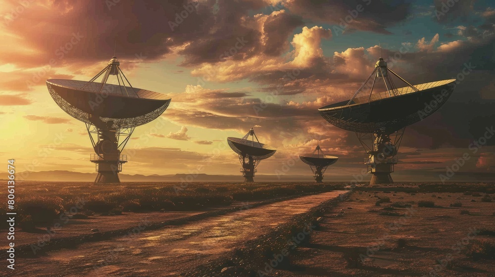 A radio telescope depicted as a directional radio antenna, essential in ...