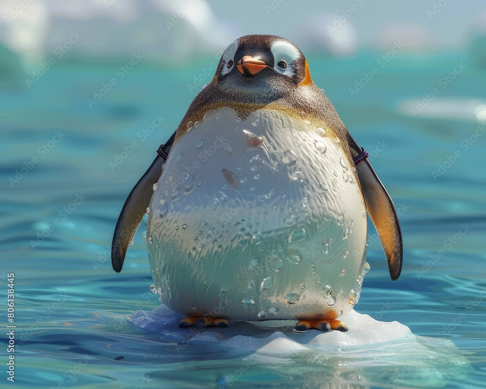 Charming 3D model of an overweight penguin waddling on a small iceberg ...