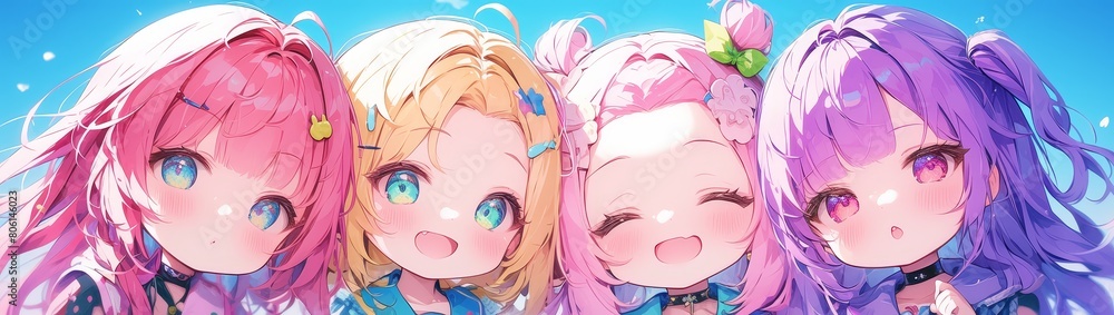chibi drawings of full body anime girls with different hair Stock ...