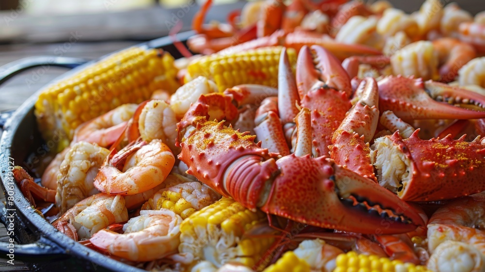 A seafood boil extravaganza with a medley of crab legs, shrimp ...