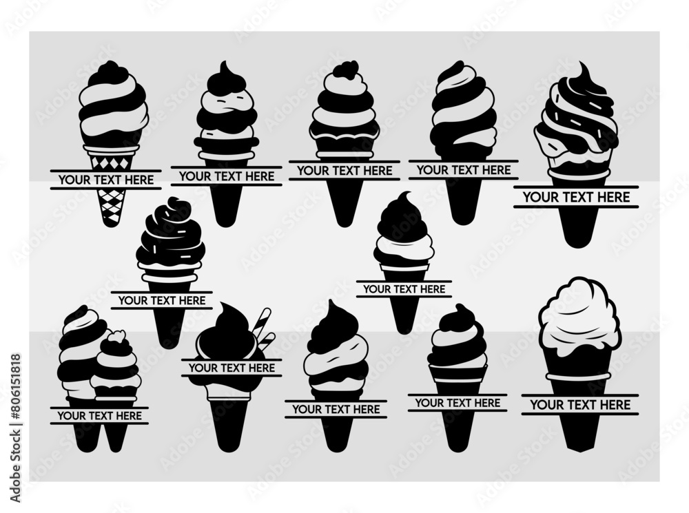 Ice Cream Split Monogram svg | Ice Cream Silhouette | Waffle Cone Svg ...
