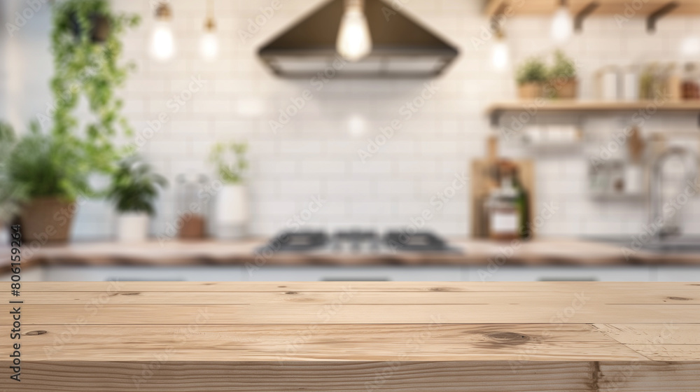 Empty wooden table background Kitchen background with bright daylight ...