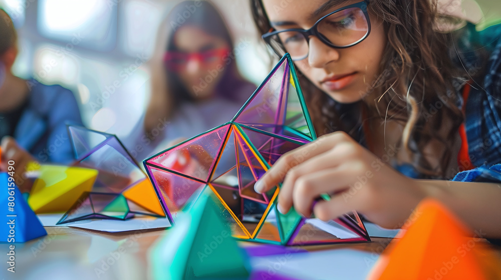 A detailed macro photograph showcases students actively interacting ...