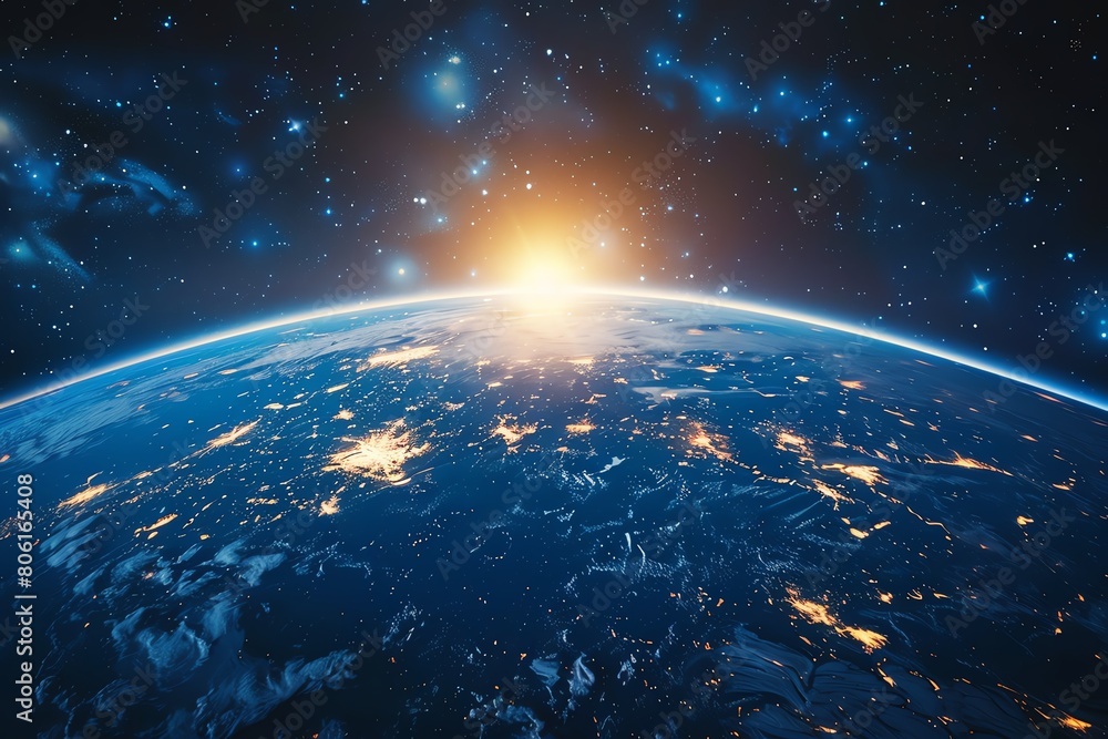 Realistic 4K detailed view of Earth from above, panoramic, day and ...