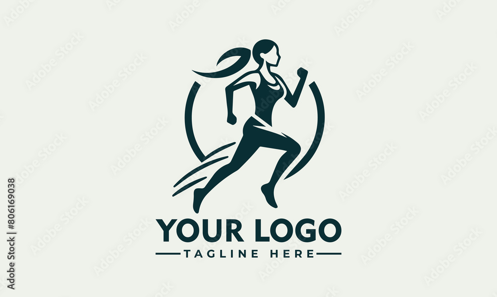 girl run vector, running woman logo, side view. Abstract isolated ...